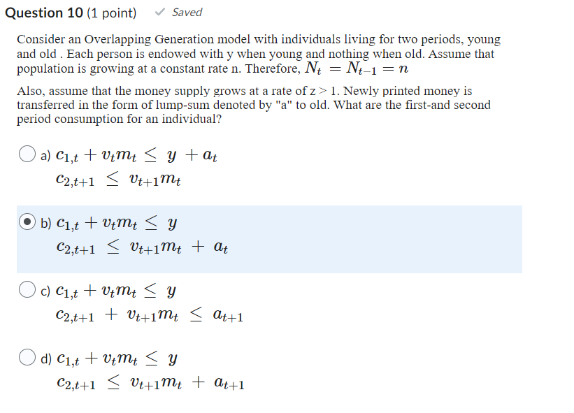 Solved Consider an Overlapping Generation model with | Chegg.com