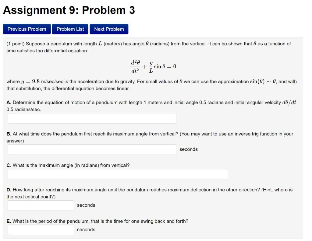 Solved Assignment 9: Problem 3 Previous Problem Problem List | Chegg.com