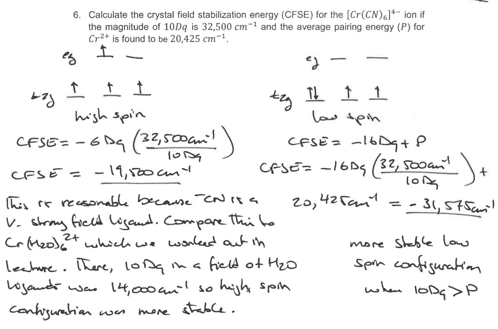 6. Calculate the crystal field stabilization energy | Chegg.com