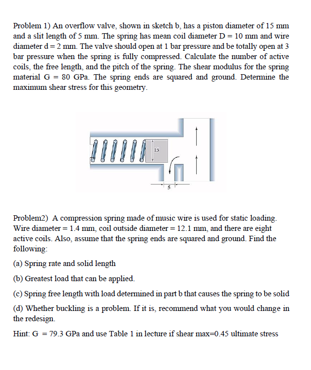 Solved Problem 1) An overflow valve, shown in sketch b, has | Chegg.com