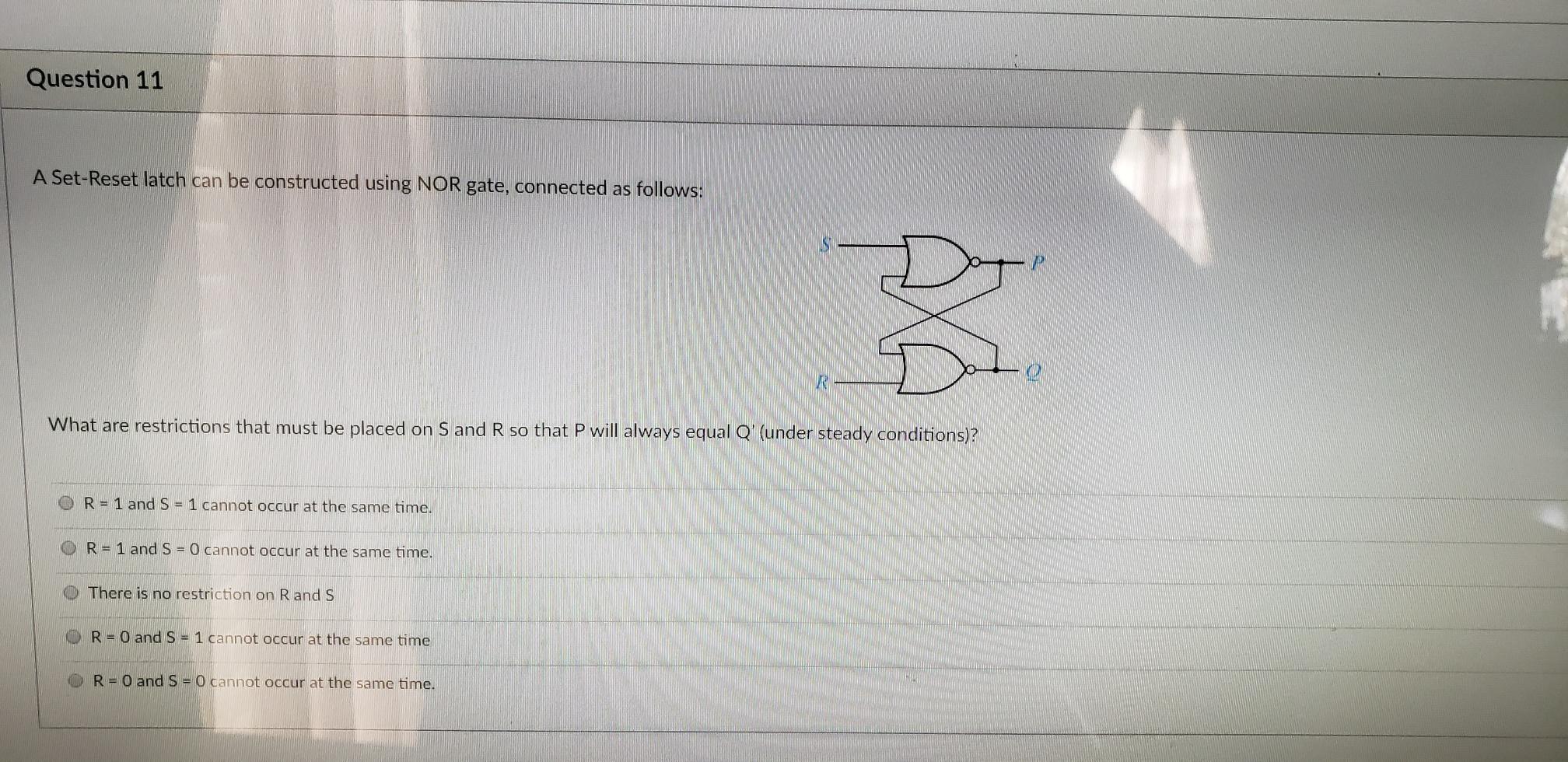 Solved Question 11 A Set-Reset latch can be constructed | Chegg.com
