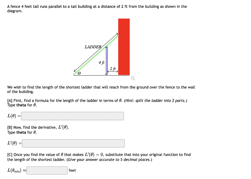 Solved A fence 4 feet tall runs parallel to a tall building | Chegg.com