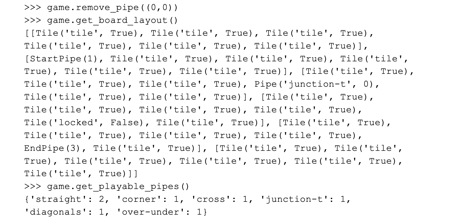 Examples: >>> game = PipeGame () >>> | Chegg.com
