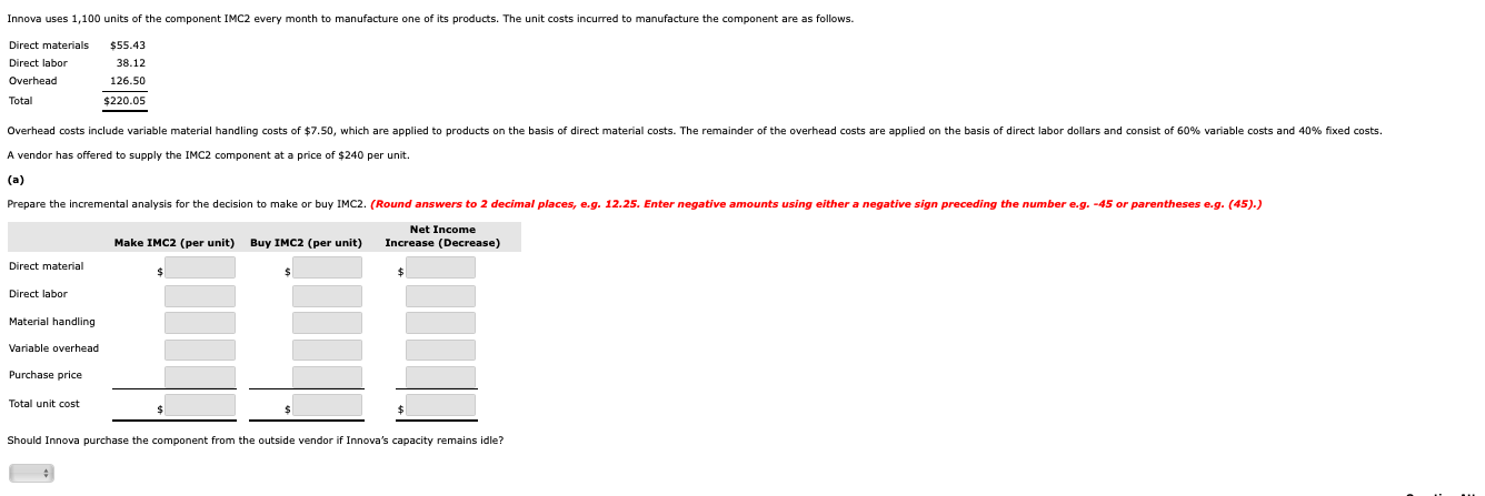 Solved Innova uses 1,100 units of the component IMC2 every | Chegg.com