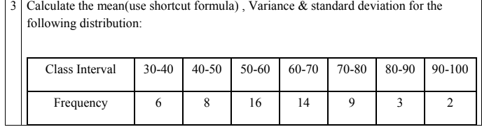Solved 3 Calculate the mean(use shortcut formula), Variance | Chegg.com