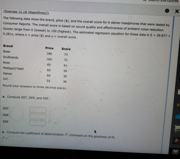 Solved (Exercise 12.18 (Algorithmic)) The following data | Chegg.com