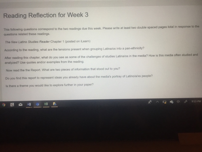 Reading Reflection for Week 3 to the questions | Chegg.com