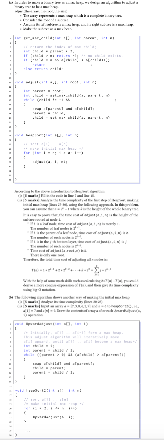 Solved (a) In order to make a binary tree as a max heap, we | Chegg.com