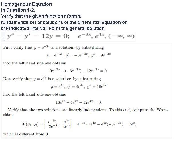 Solved 1. $ Homogenous Equation In Question 1-2. Verify that | Chegg.com