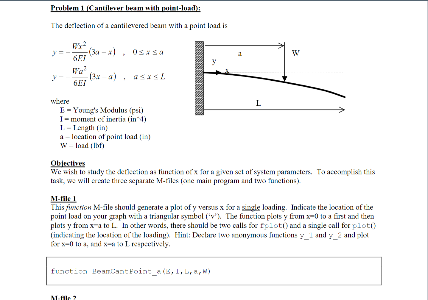 Solved: ******* MATLAB ******* Problem 1 (Cantilever beam