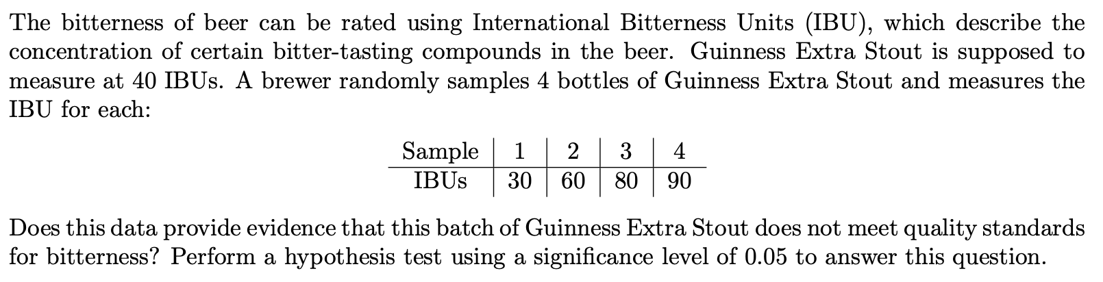 Solved The bitterness of beer can be rated using | Chegg.com