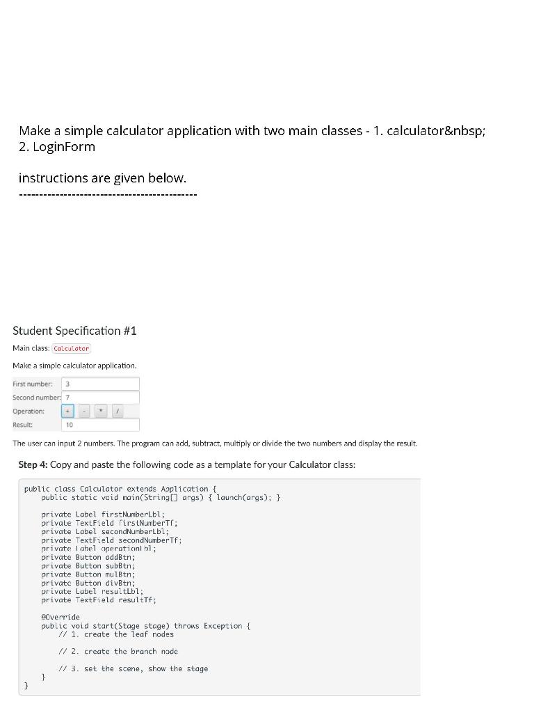 Solved Make a simple calculator application with two main | Chegg.com