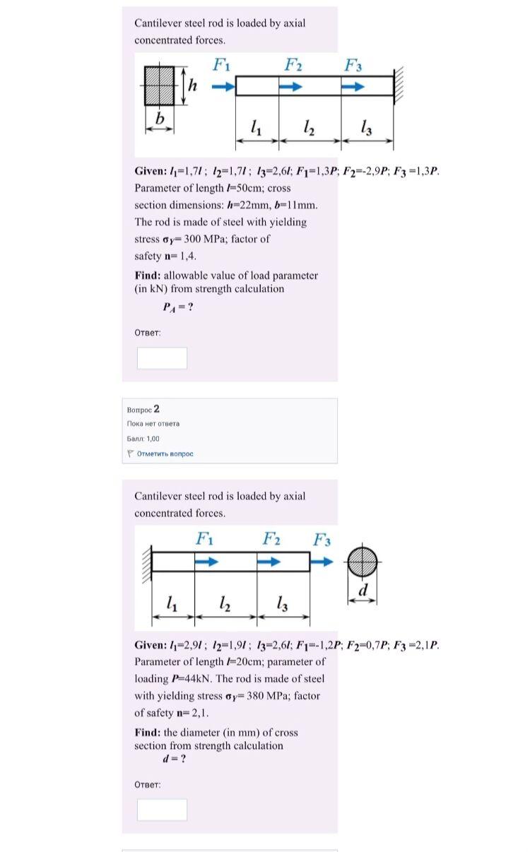 Solved Cantilever steel rod is loaded by axial concentrated | Chegg.com