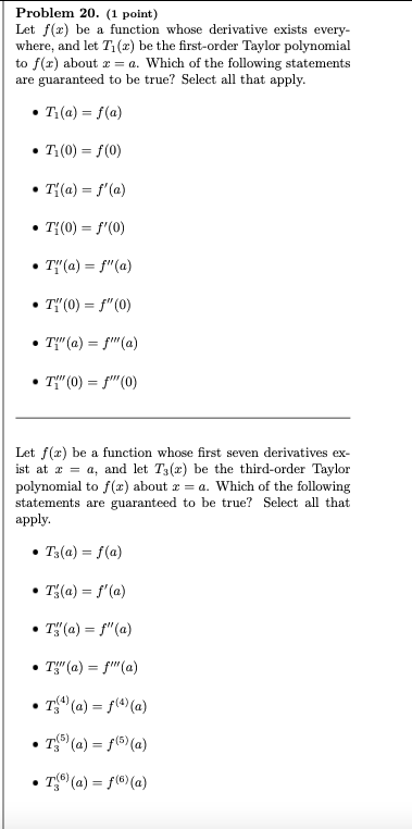 Solved by an EXPERT Problem 20. (1 ﻿point)Let f(x) be ﻿a function whose | Chegg.com