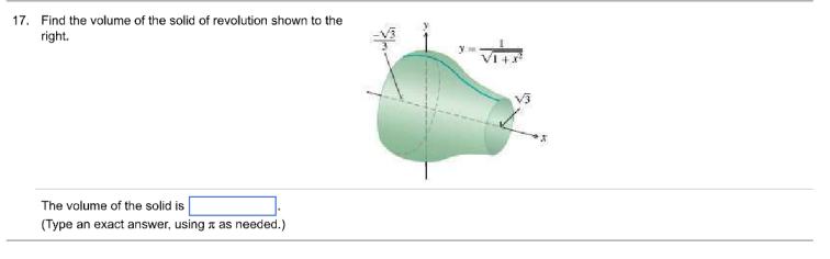 Solved 17. Find the volume of the solid of revolution shown | Chegg.com