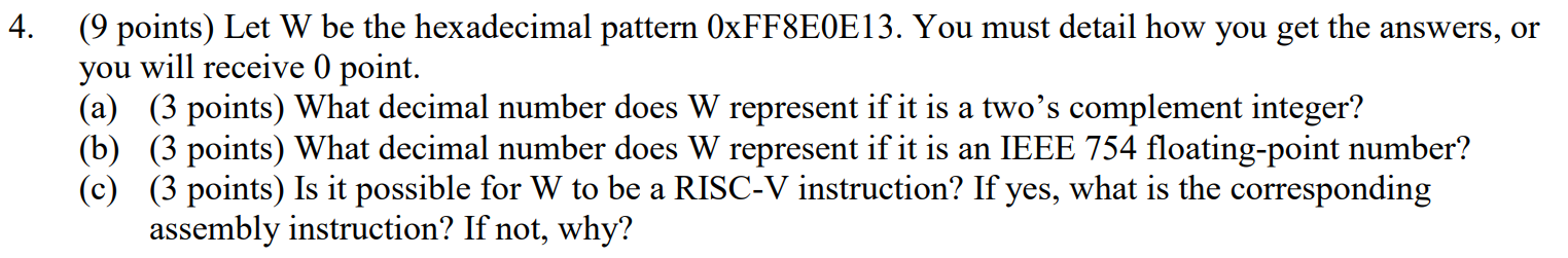 Solved 4. (9 points) Let W be the hexadecimal pattern | Chegg.com