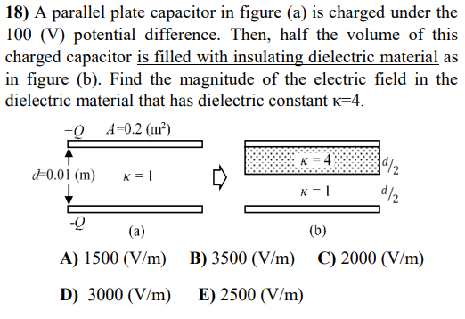 Solved 18) A parallel plate capacitor in figure (a) is | Chegg.com