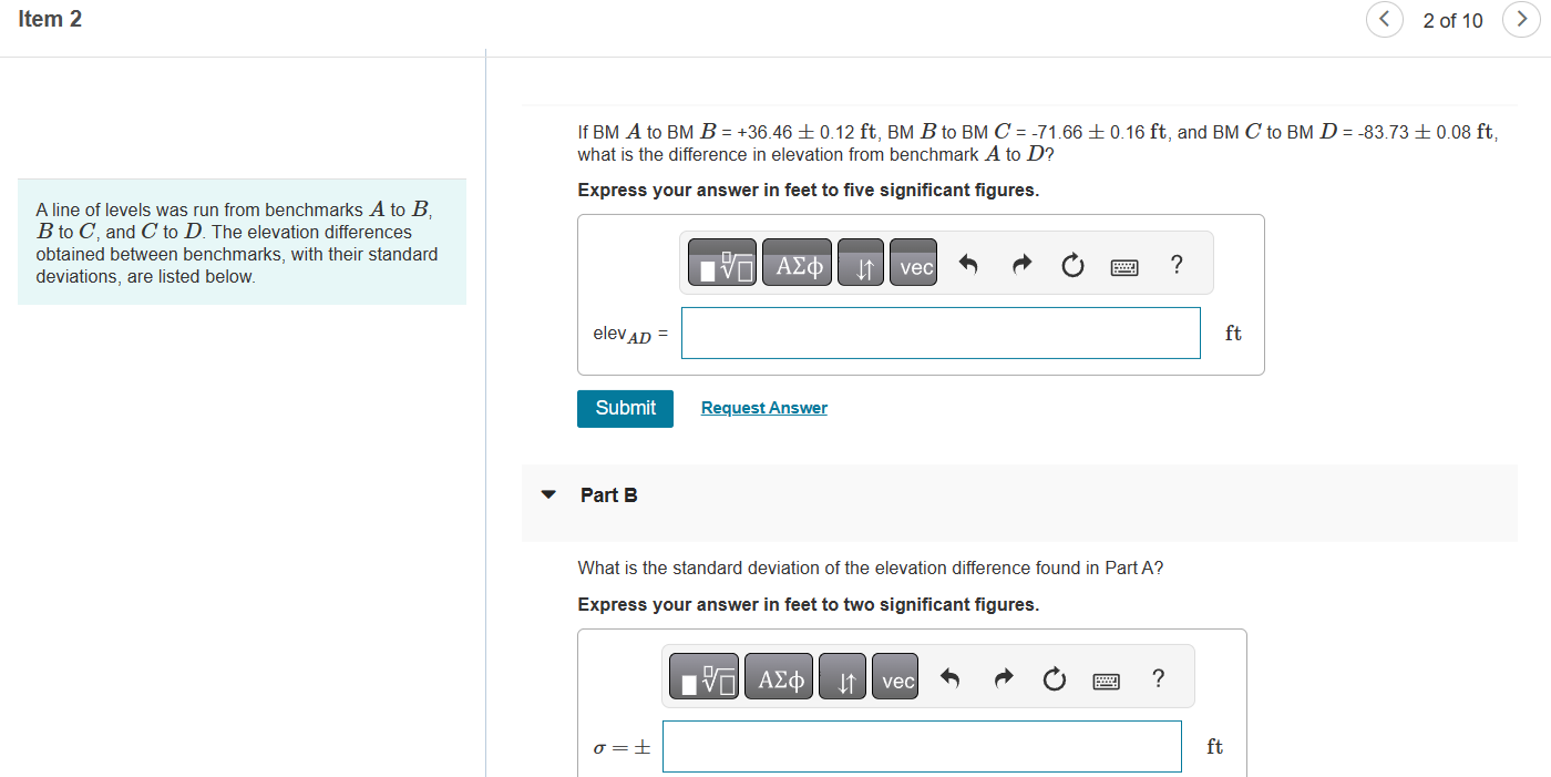Solved If BMA to BMB=+36.46±0.12ft, BM B to | Chegg.com