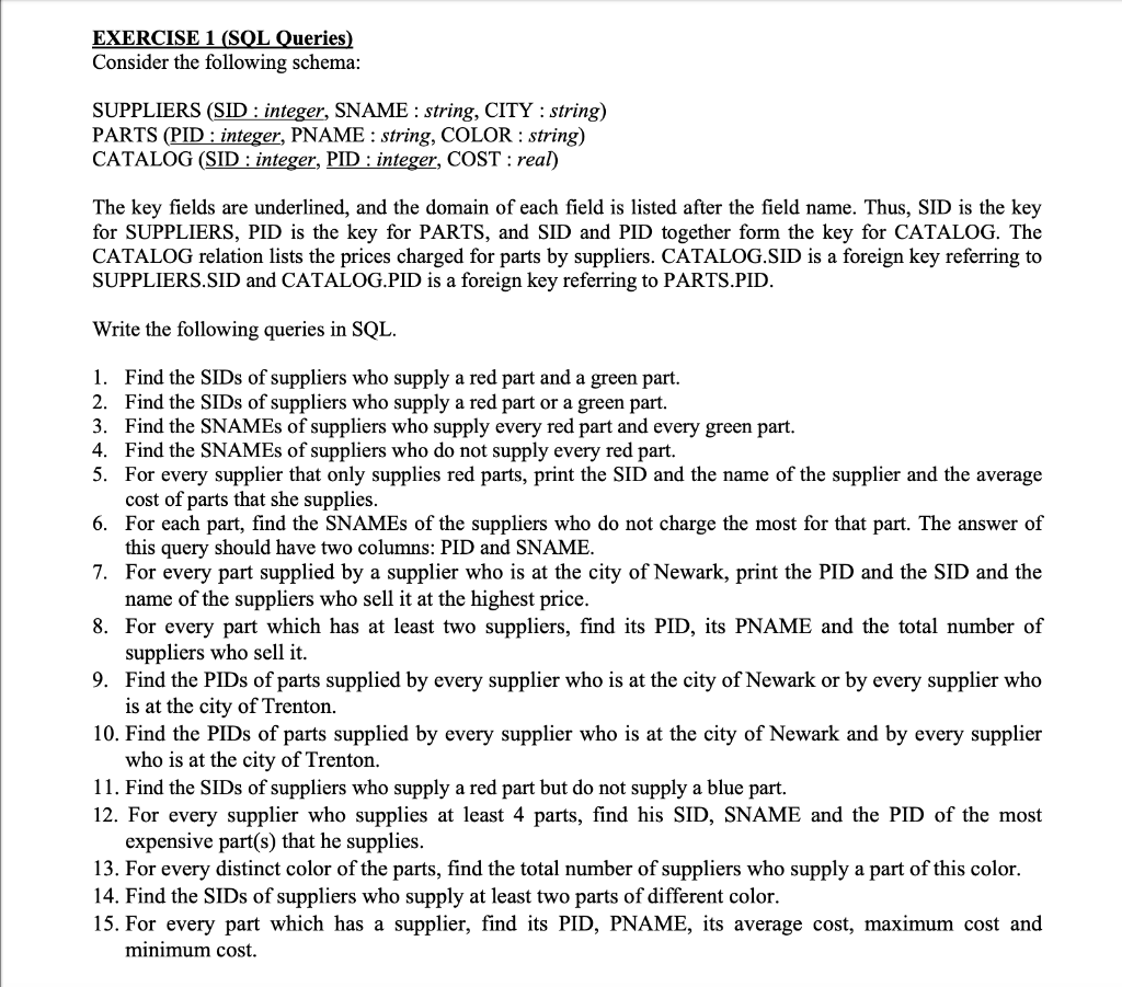 Solved Exercise 1 Sol Queries Consider The Following 