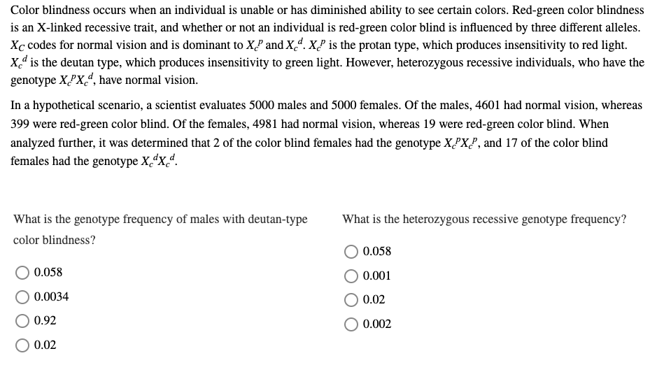 Solved Color blindness occurs when an individual is unable | Chegg.com