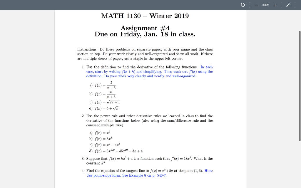 Solved MATH 1130 _ Winter 2019 Assignment #4 Due on Friday, | Chegg.com