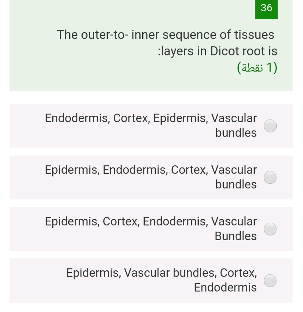 Solved 36 The outer-to-inner sequence of tissues :layers in | Chegg.com