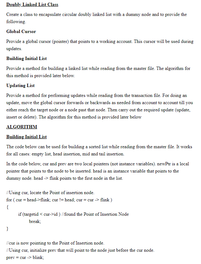 TITLE Updating Accounts Using Doubly Linked List | Chegg.com
