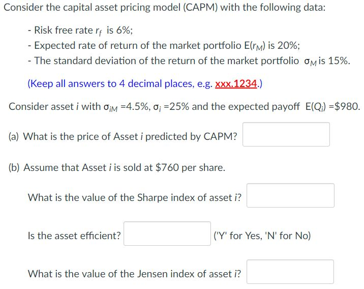 Solved Consider the capital asset pricing model (CAPM) with | Chegg.com