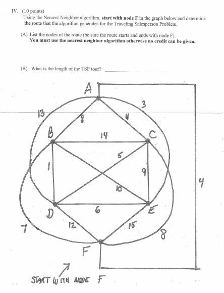 Solved IV. (10 points) Using the Nearest Neighbor algorithm, | Chegg.com