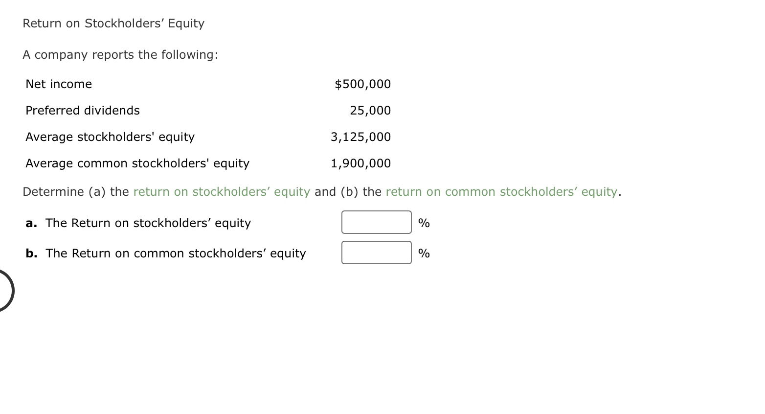 Solved Determine (a) the return on stockholders' equity and | Chegg.com