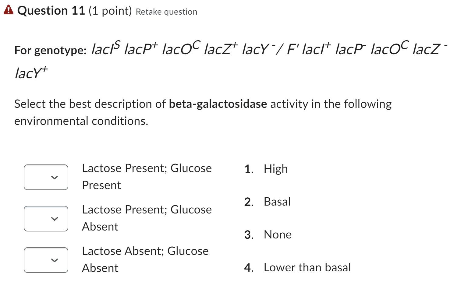 Solved lacY+ Select the best description of | Chegg.com