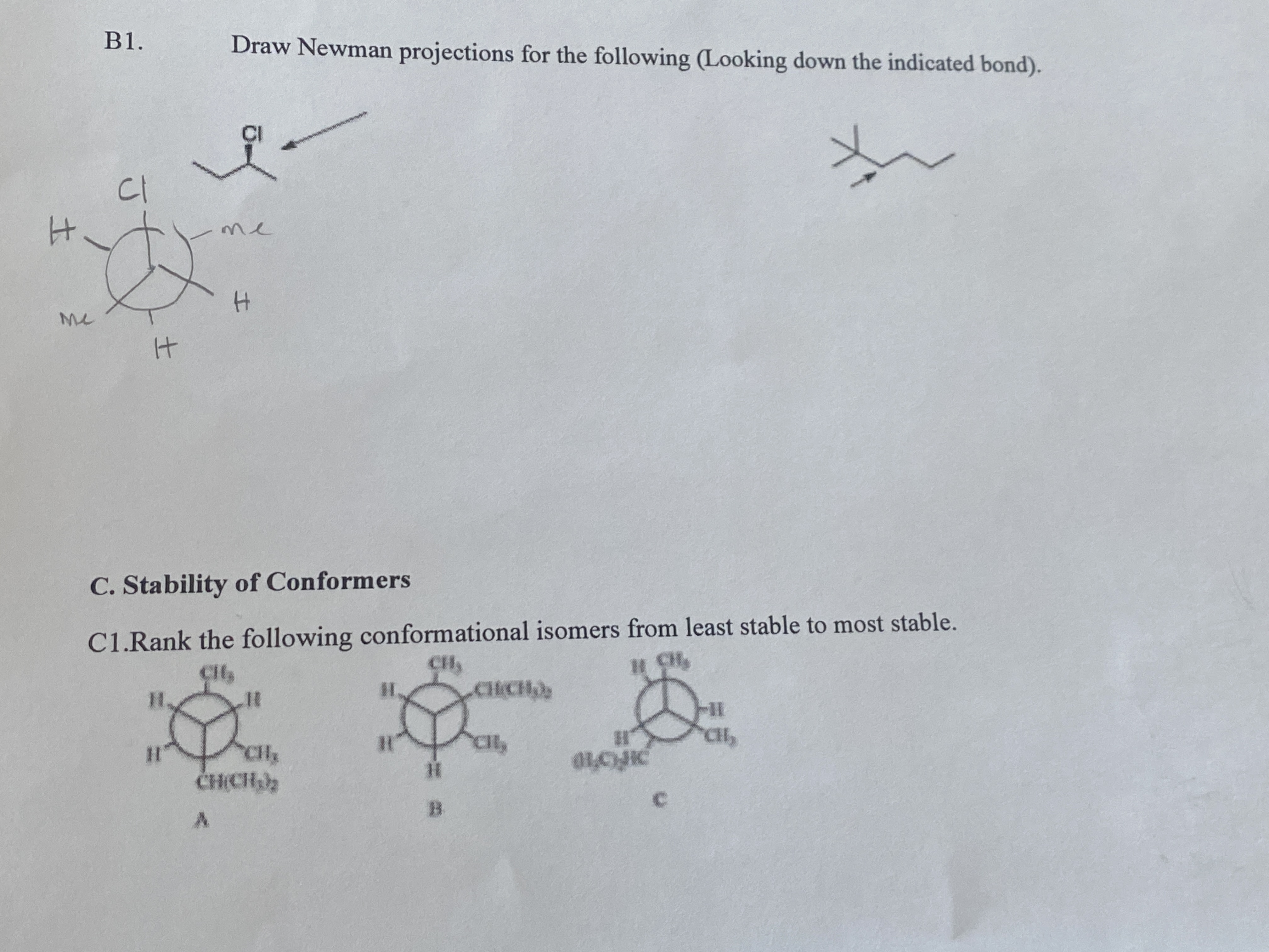 Solved B1. Draw Newman projections for the following | Chegg.com
