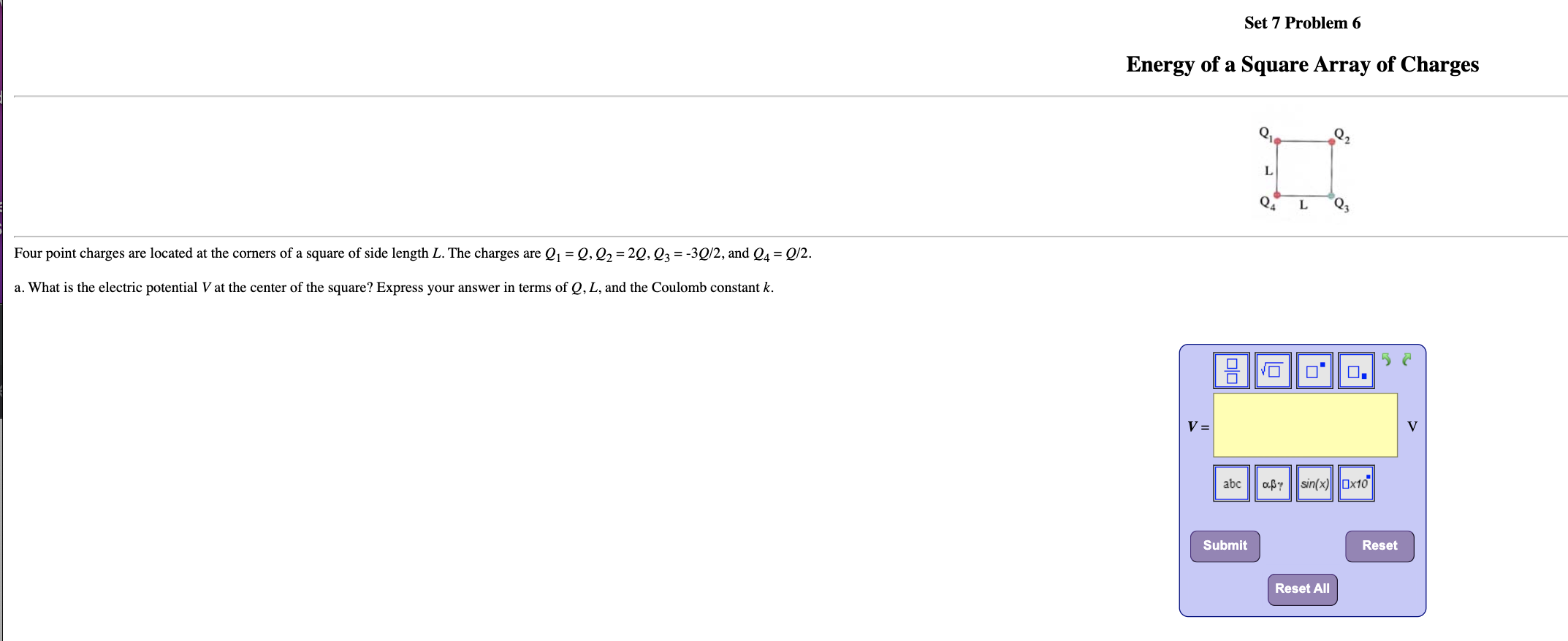 Solved Energy of a Square Array of Charges Four point | Chegg.com
