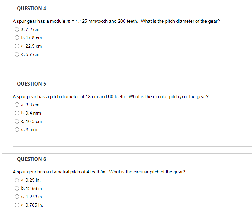 Solved A spur gear has a module m=1.125 mm/ tooth and 200 | Chegg.com