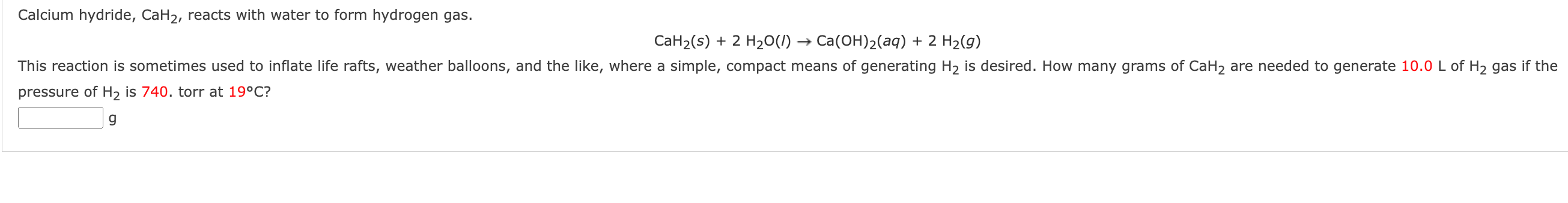 Solved Calcium hydride, CaH2, reacts with water to form | Chegg.com