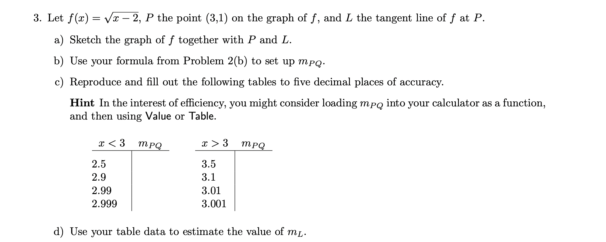 Solved 3. Let f(x)=x−2,P the point (3,1) on the graph of f, | Chegg.com