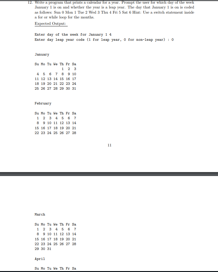 Solved 12. Write a program that prints a c or a vear. Prompt | Chegg.com