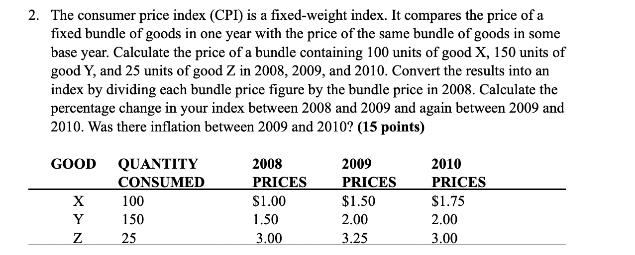 Solved 2. The consumer price index (CPI) is a fixed-weight | Chegg.com