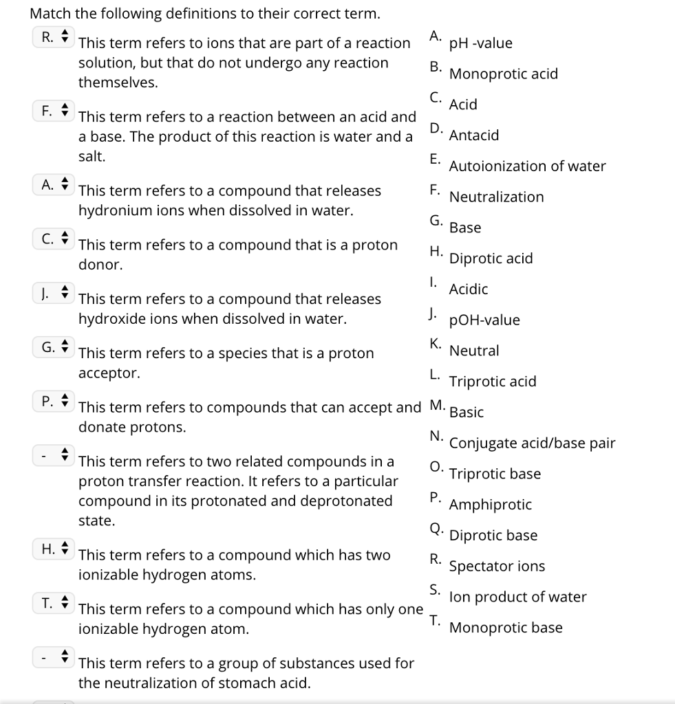 Solved Match the following definitions to their correct term | Chegg.com