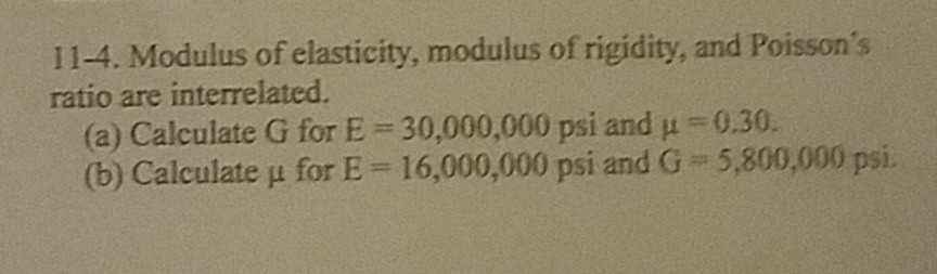 Solved 11-4. Modulus of elasticity, modulus of rigidity, and | Chegg.com