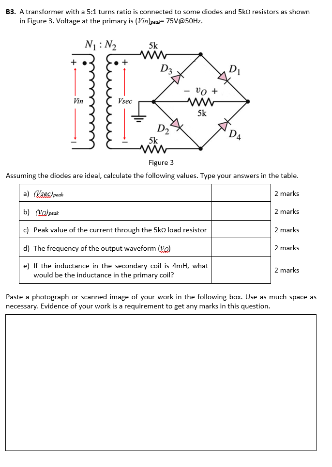 Solved B3. A transformer with a 5:1 turns ratio is connected | Chegg.com