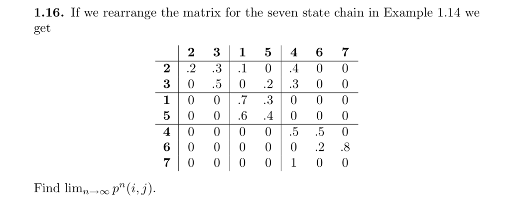 Solved 1.16. If we rearrange the matrix for the seven state | Chegg.com