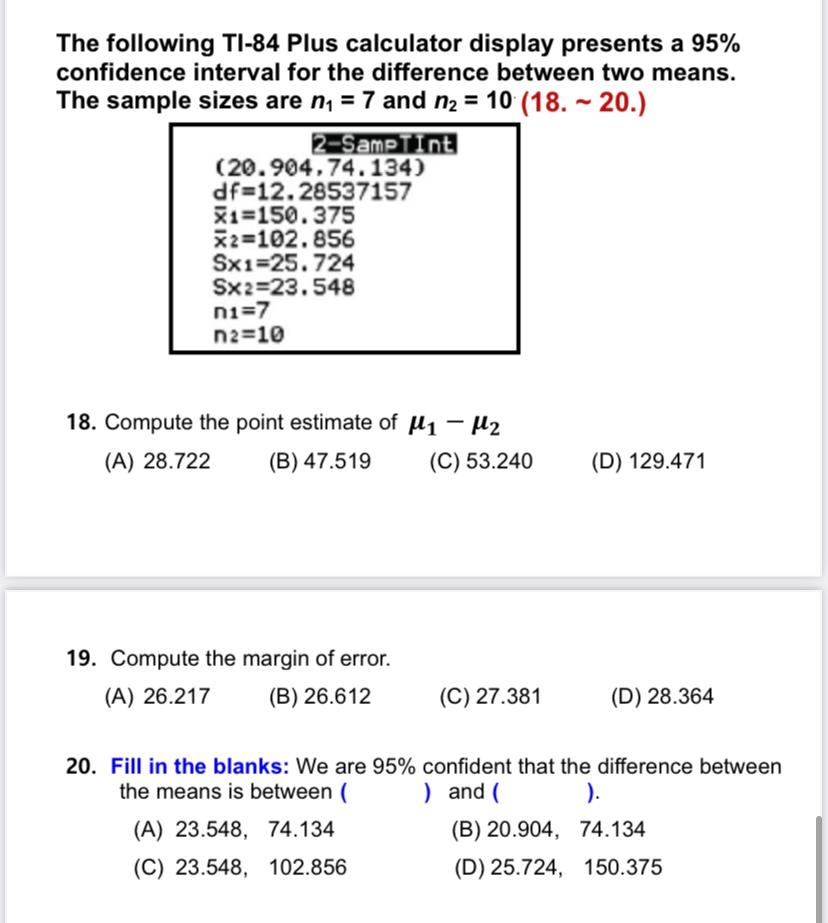 Solved The following TI-84 Plus calculator display presents | Chegg.com