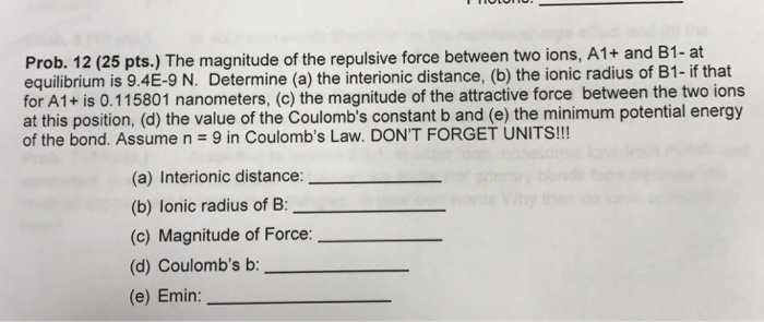 Solved The magnitude of the repulsive force between two | Chegg.com