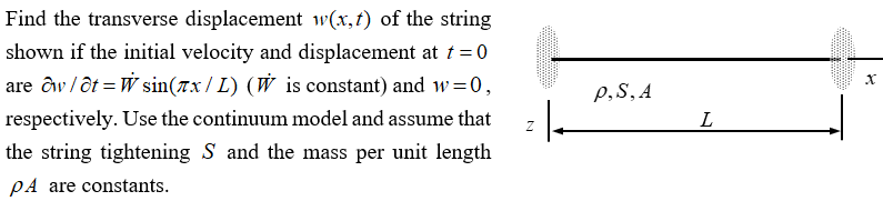 Solved X Find the transverse displacement w(x, t) of the | Chegg.com