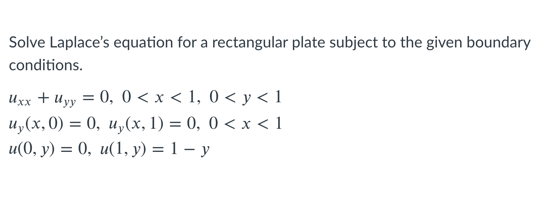 Solved Solve Laplace's equation for a rectangular plate | Chegg.com