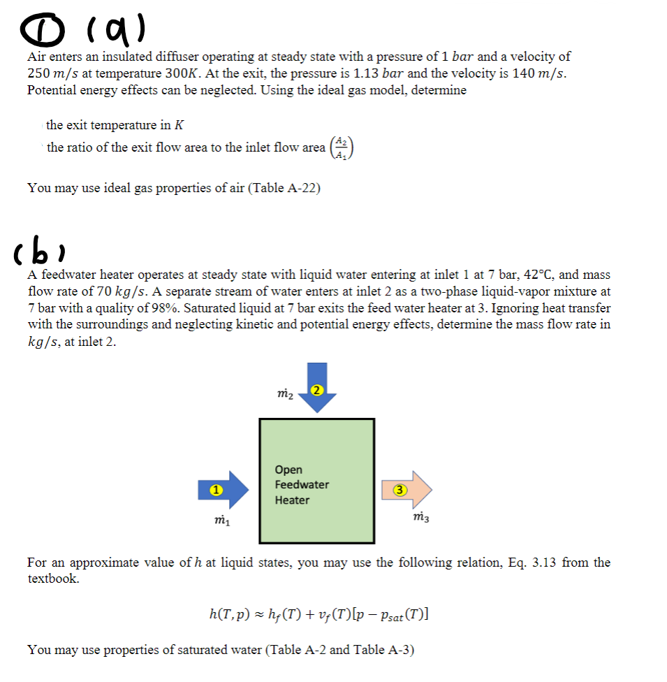 Solved (9) Air enters an insulated diffuser operating at | Chegg.com