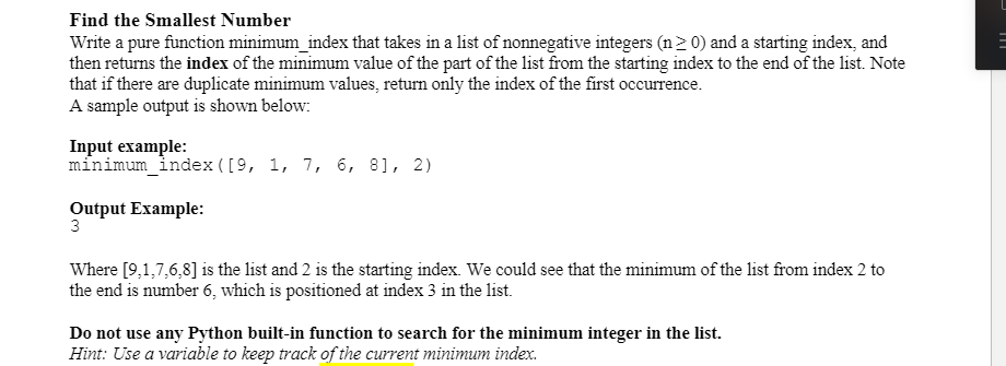 Solved Find the smallest Number Write a pure function | Chegg.com