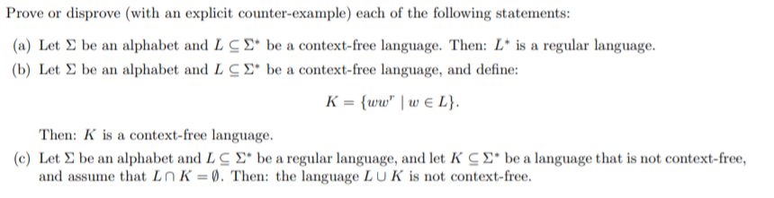 Solved Prove or disprove (with an explicit counter-example) | Chegg.com