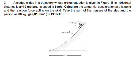 Solved 3. A sledge slides in a trajectory whose orbital | Chegg.com